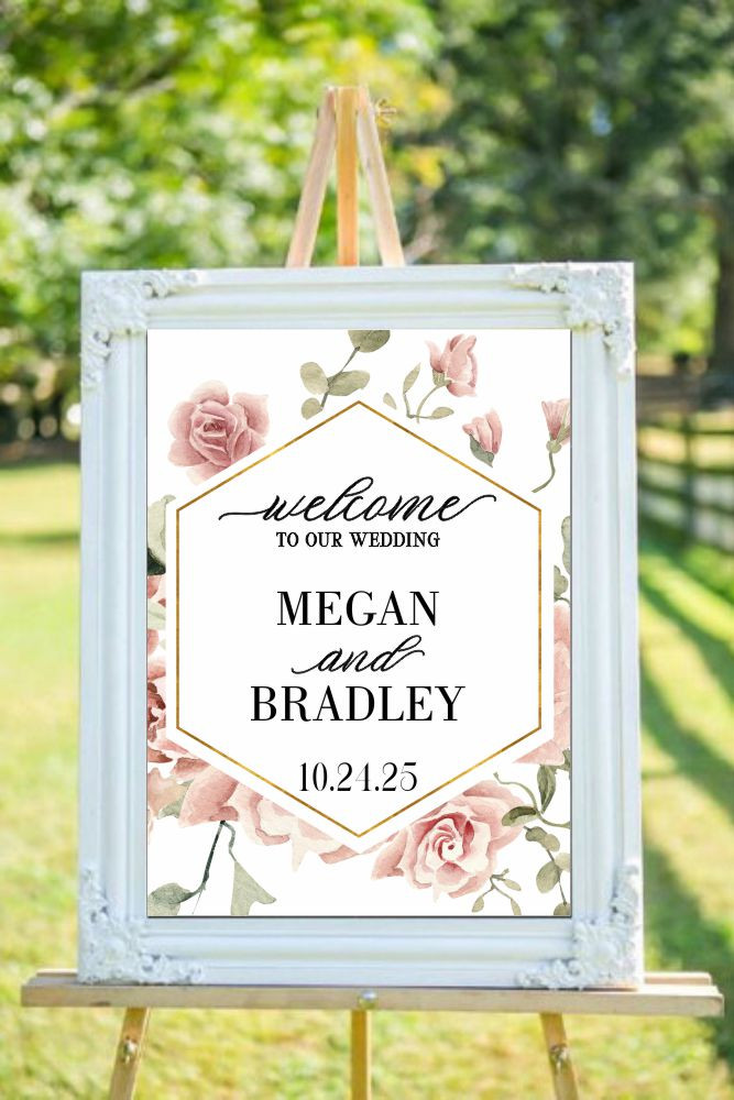 Personalized Rose Wedding Decor Welcome Poster Dusty Pink Elegant Sign