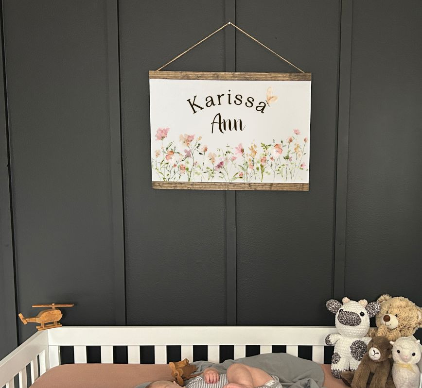 Personalized Girl Name Floral Canvas Banner Sign Nursery Wall Art Decor
