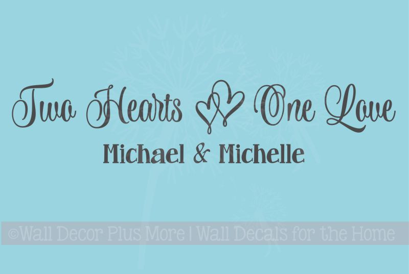 Two Hearts, One Love Wall Decals Vinyl Decal Bedroom Sayings Personalized