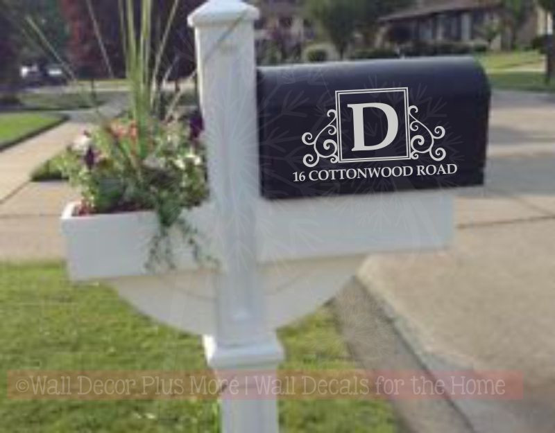 Monogram Vinyl Decals Mailbox Stickers Custom Initial Address Art, Set of 2