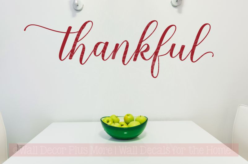 Thankful Cursive Vinyl Lettering Art Wall Stickers Decals for Kitchen ...