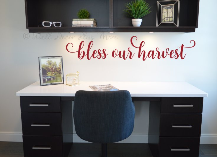 Fall Wall Decal Sticker Bless Our Harvest Cursive Lettering Wall Words
