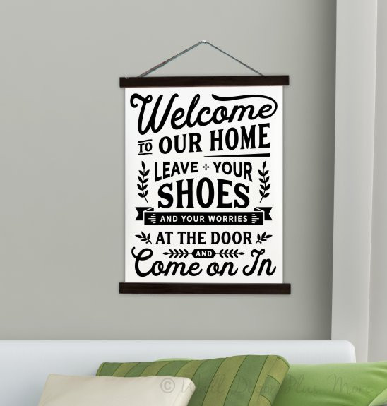 Wood Canvas Wall Hanging Welcome Sign Leave Shoes Entry Decor