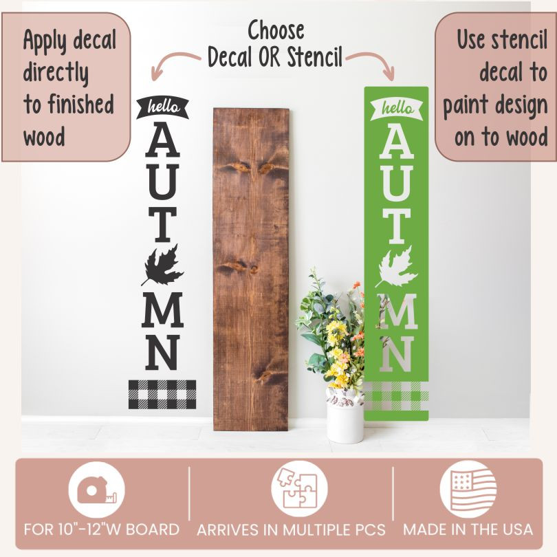 Decal Sticker for Tall Wood Porch Sign Hello Autumn Fall Plaid Art