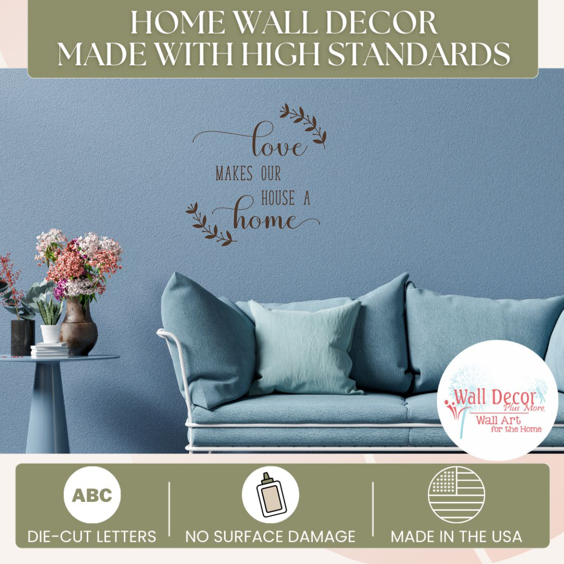 Vinyl Wall Art Love Makes House Home Laurel Florals Decor Sticker Decal