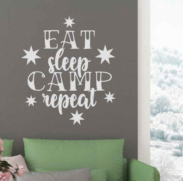 Eat Sleep Camp Repeat Vinyl Lettering for Camper Walls Decal Sticker