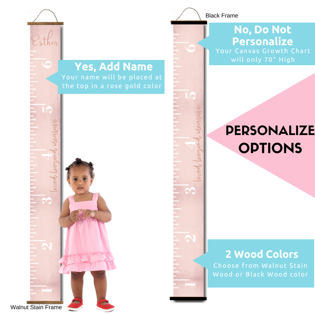 Rose Pink Canvas Growth Chart Sign Height Ruler Nursery Decor