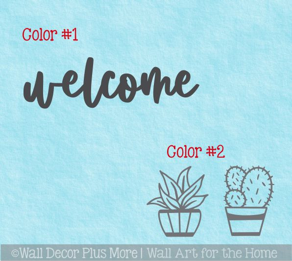 Plant Art Entryway Wall Sticker Cursive Welcome Lettering Wall Decal