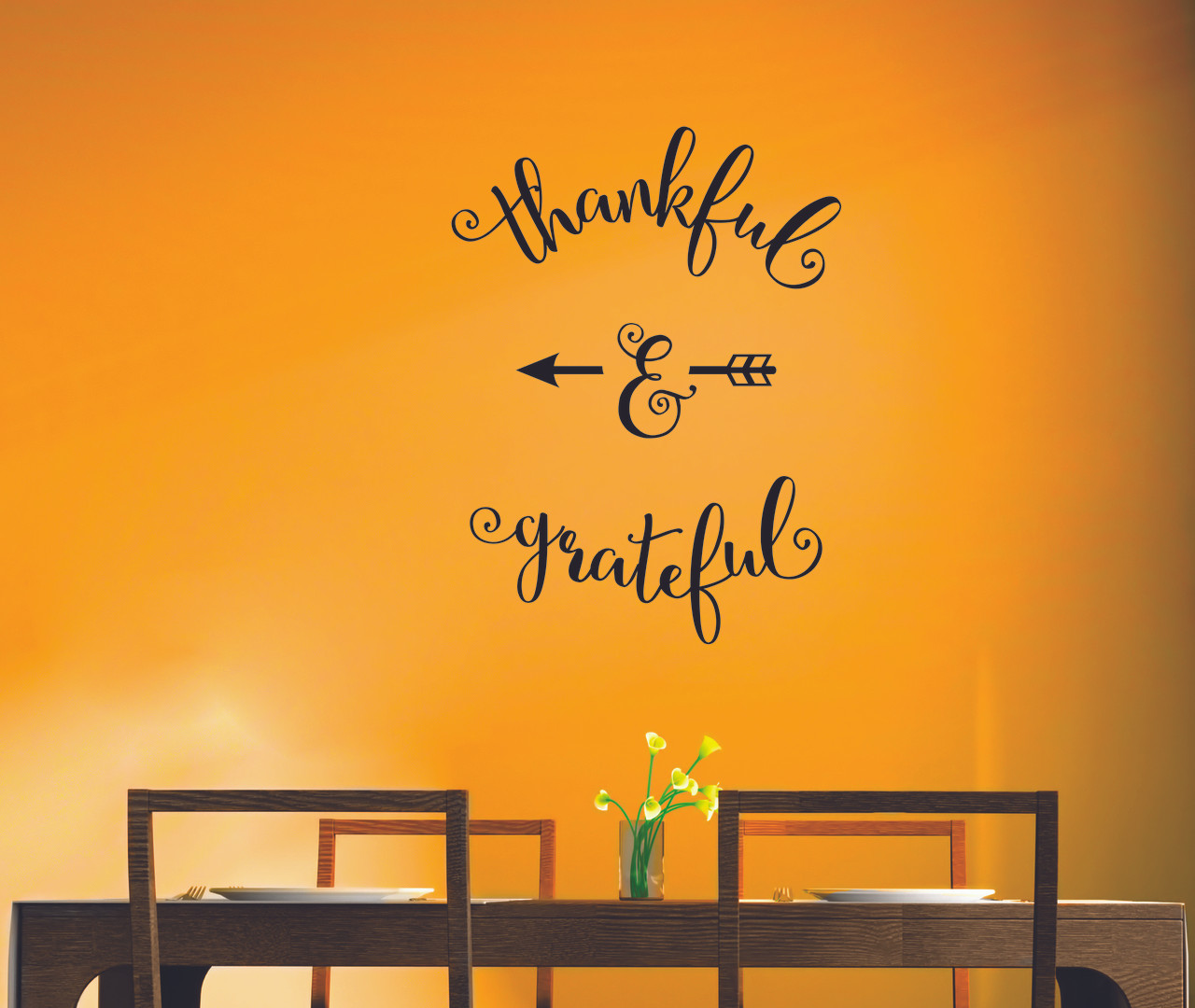 Thankful & Grateful Elegant Vinyl Wall Decals Fall or Kitchen Lettering