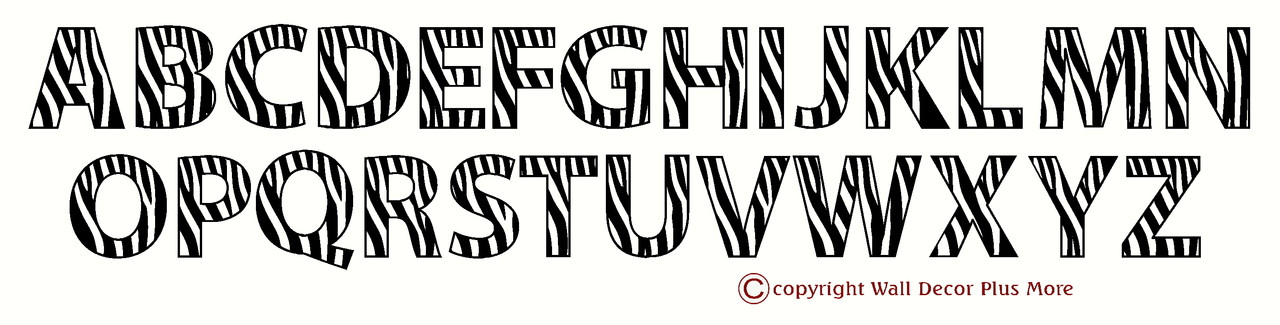 Zebra-Print Alphabet Letters Vinyl Wall Sticker Decals, 1pc, 11-Inch