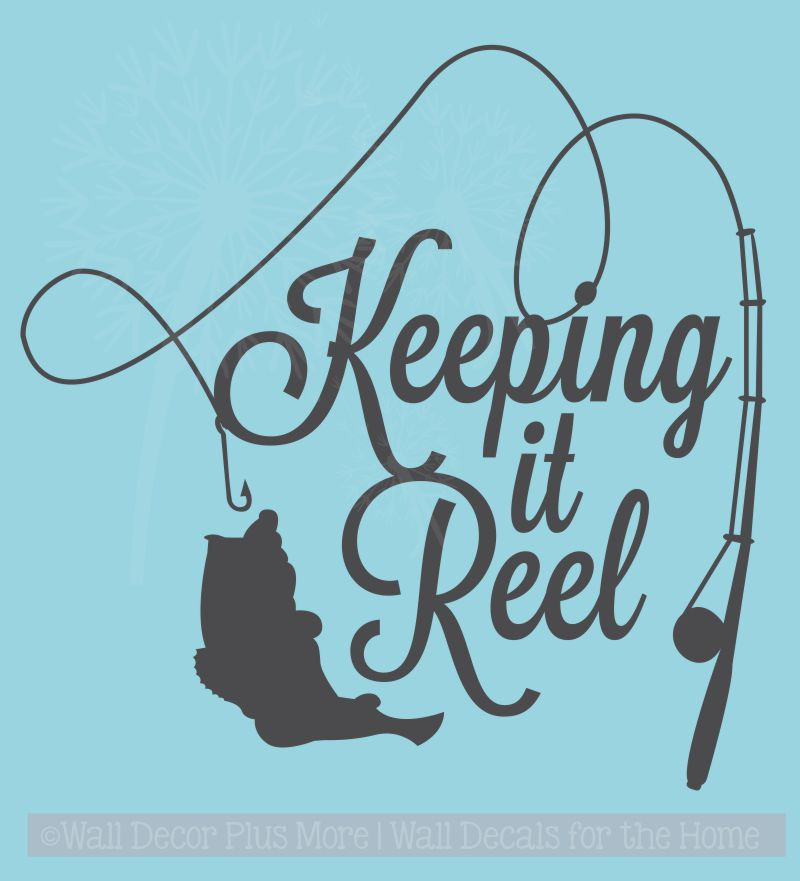 Keeping it Reel Fishing Pole and Fish on Line Wall Art Decal Stickers