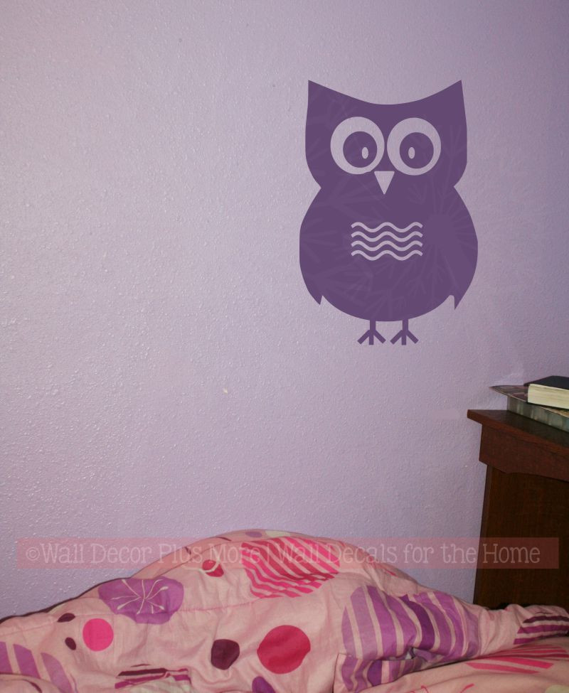 1 Large Owl with Chevrons Girls Room Vinyl Wall Art Decals Stickers