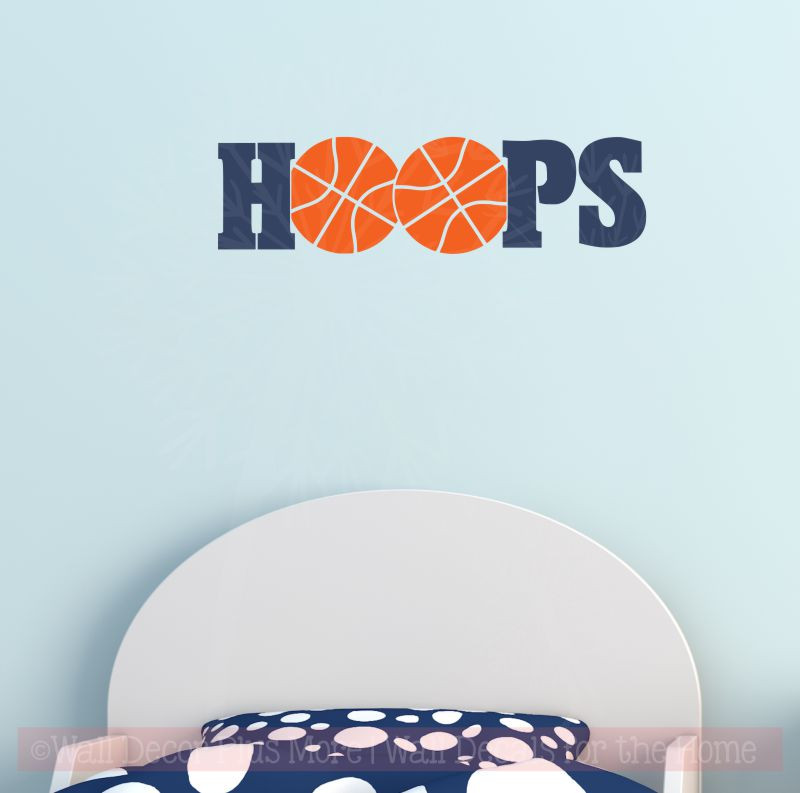 HOOPS Basketball Vinyl Lettering Wall Sticker Art Teen Sports Decals ...