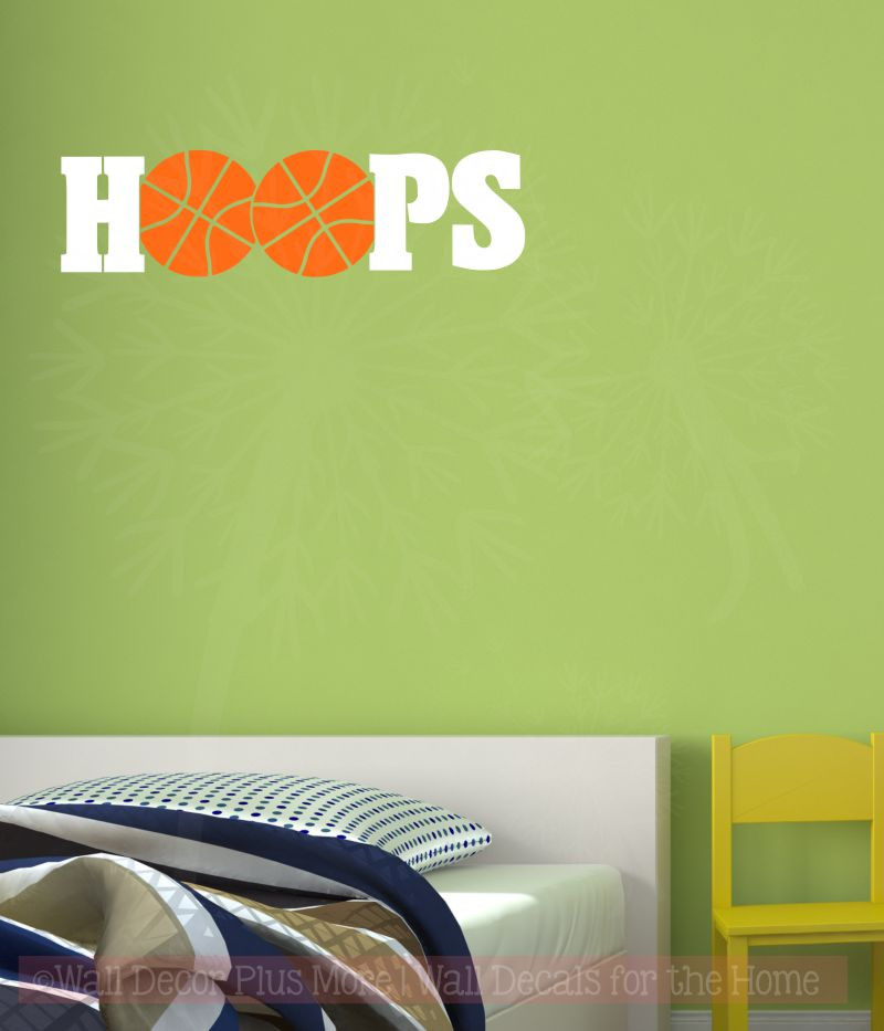 HOOPS Basketball Vinyl Lettering Wall Sticker Art Teen Sports Decals ...