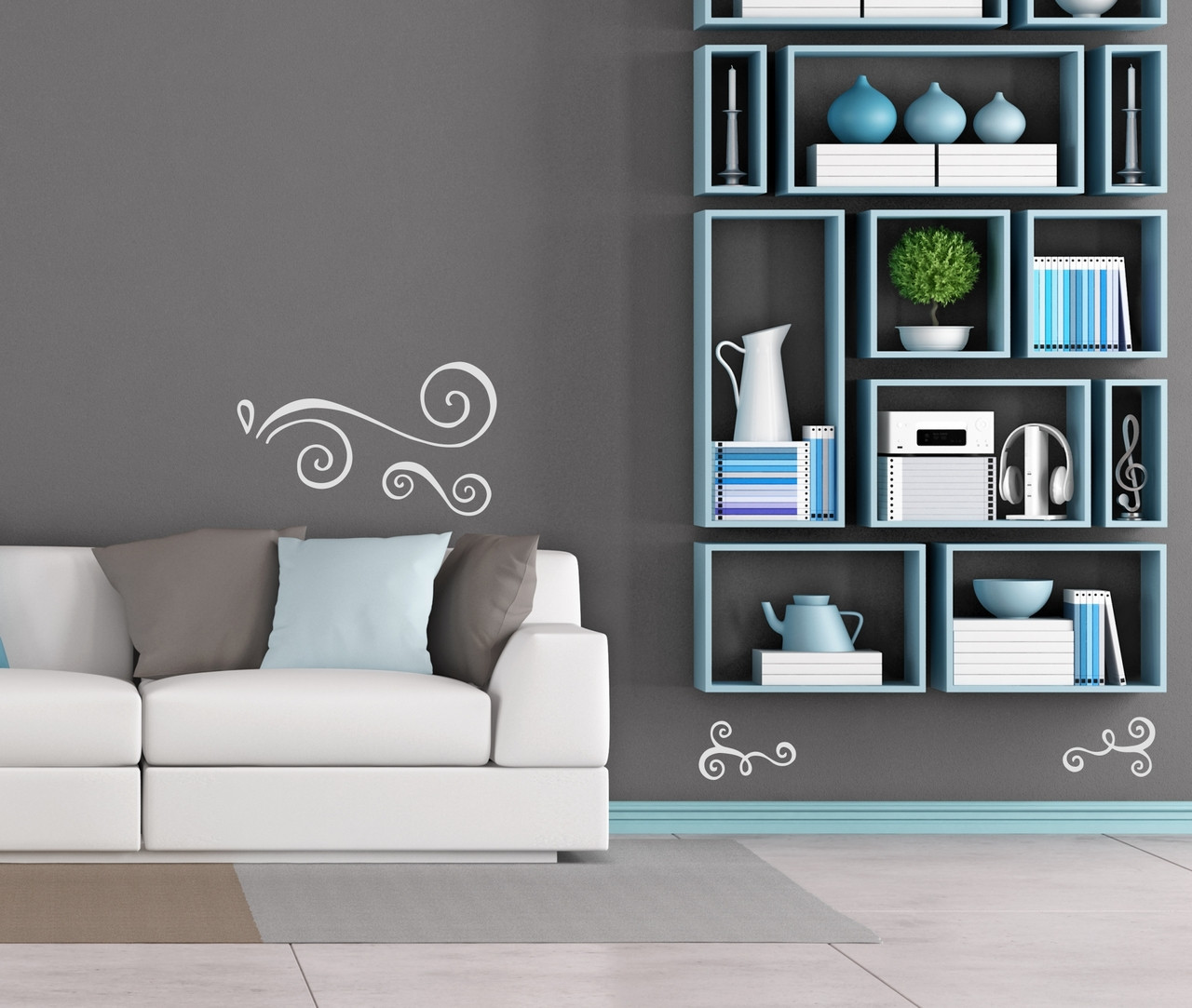 Modern Doodle Swirls Vinyl Art Stickers Wall Decals Home Decor 4pc Set