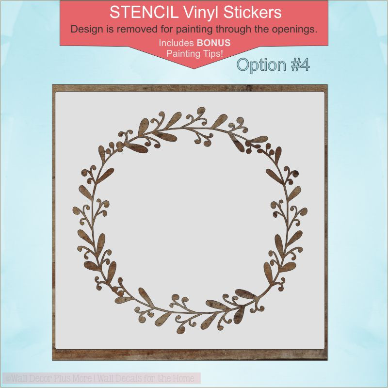Laurel Wreath Stencil Vinyl Art Stickers DIY Home Decor Wall Decals, 4 ...