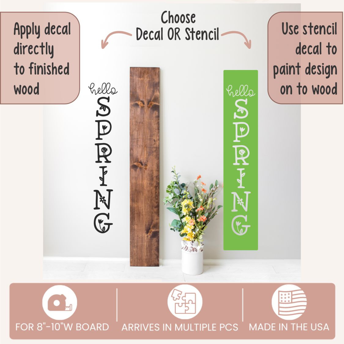 Decal Sticker for Tall Wood Sign Hello Spring Vertical Letters Porch Art