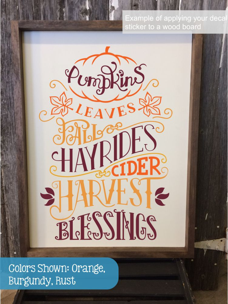 Fall Wall Decal Sticker Pumpkins Leaves Hay Rides Word Art Autumn Decor