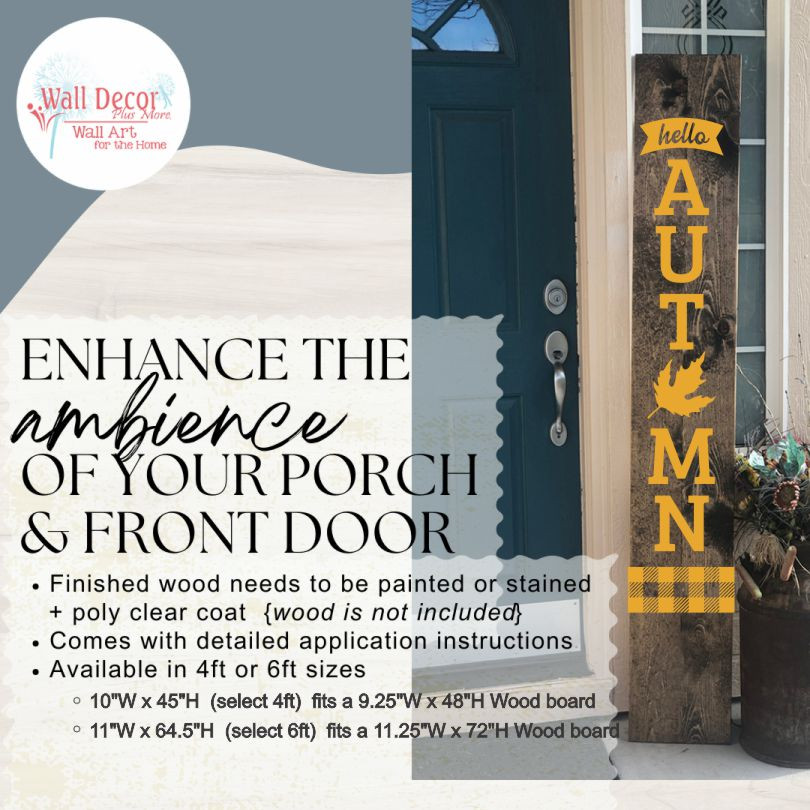 Decal Sticker for Tall Wood Porch Sign Hello Autumn Fall Plaid Art