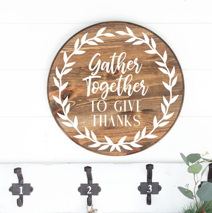 Decal for Circle Wood Sign Gather Together Give Thanks Fall Porch Decor