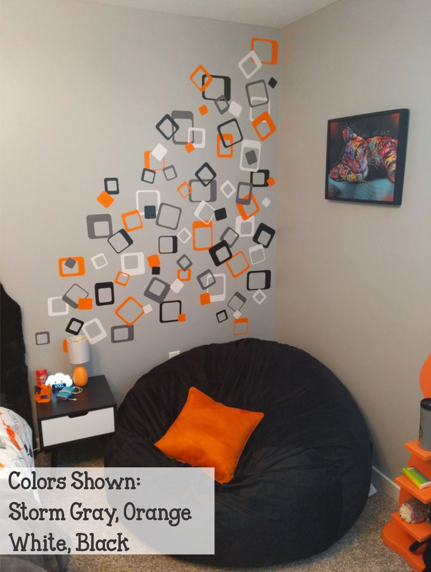 Funky Square Wall Vinyl Stickers Shapes, Choose Any 2 Colors