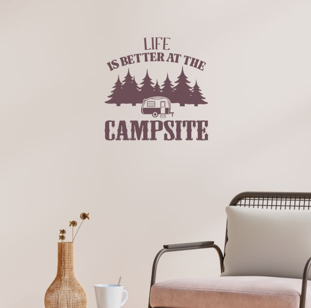 Life Better at Campsite Camper Wall Decal Sticker Trees Travel Trailer