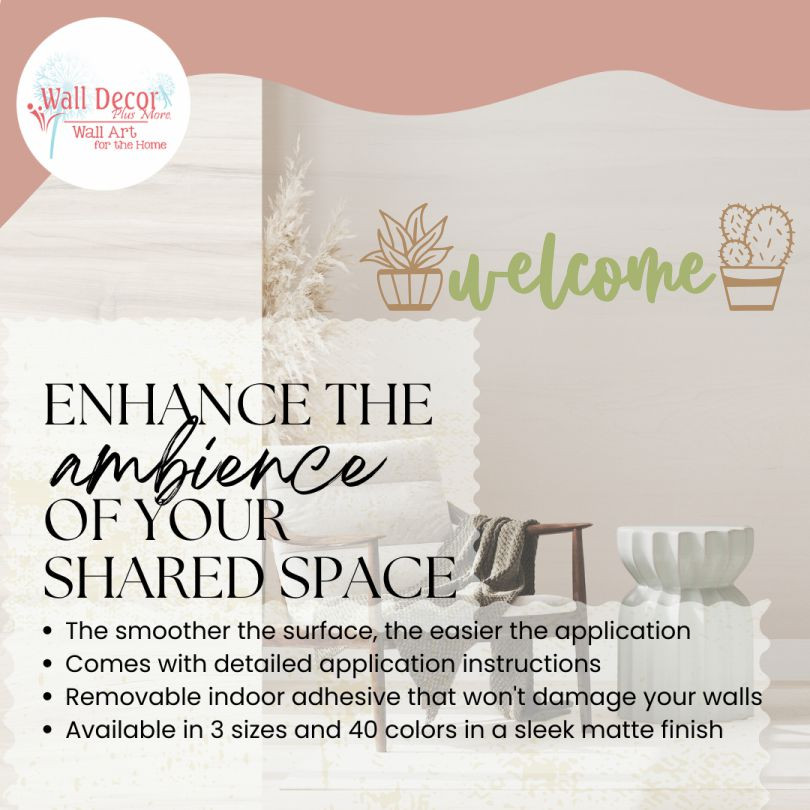 Plant Art Entryway Wall Sticker Cursive Welcome Lettering Wall Decal