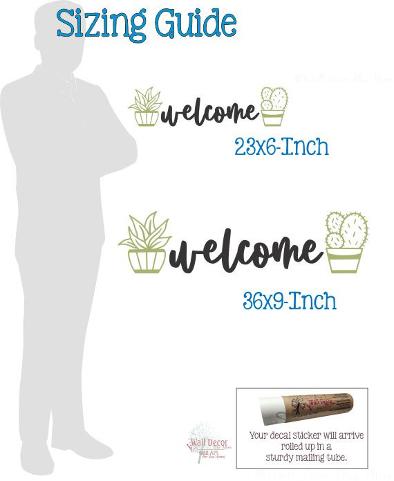 Plant Art Entryway Wall Sticker Cursive Welcome Lettering Wall Decal
