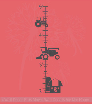 Farm Tractor Height Growth Chart Ruler Wall Decal Sticker for Boys