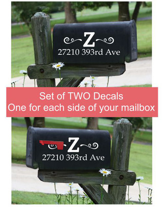 Custom Mailbox Decals Lettering Monogram Swirl Address Stickers