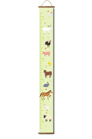 Wood Topped Farm Animals Height Ruler Printed on Canvas Growth Chart