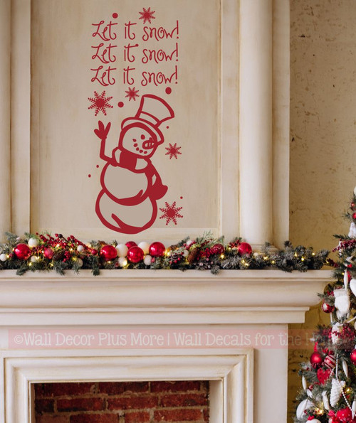Let It Snow with Snowflakes and Snowman Winter Wall Art Decal Stickers