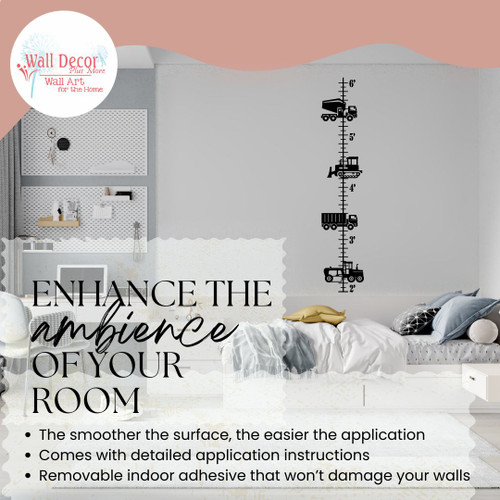 Construction Trucks Height Ruler Growth Chart Wall Decal Sticker for ...
