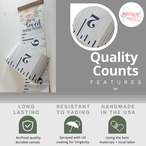 Canvas Growth Chart Height Tracker Sign Gray Wood Grain Floral Print