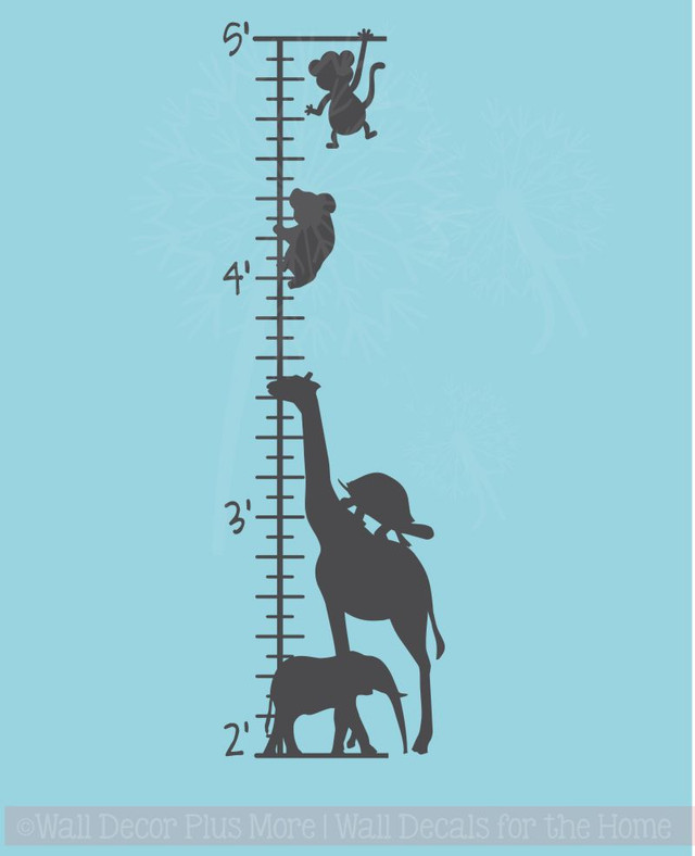 Zoo Animals Wall Growth Chart Ruler Decal Sticker Measure Track Height