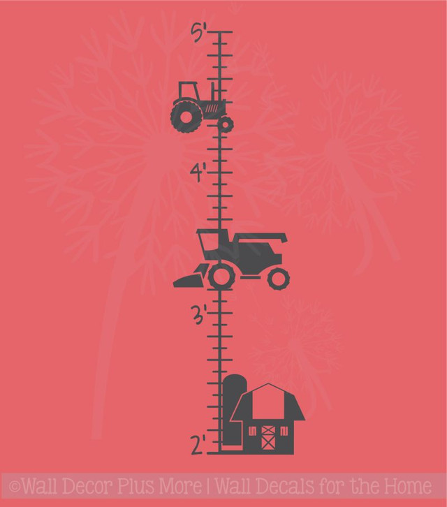 Farm Tractor Height Growth Chart Ruler Wall Decal Sticker for Boys