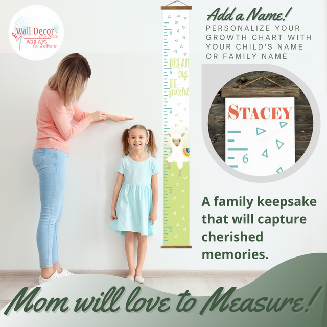 Light Green, White Llama Canvas Print Height Ruler Chart Nursery Wall ...