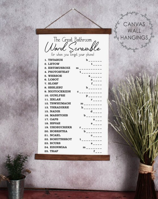 Wood Canvas Wall Hanging Word Scramble Bathroom Wall Sign Decor Art