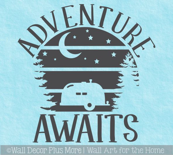 Adventure Awaits Camper Sky Silhouette Wall Decor Stickers Vinyl Decal