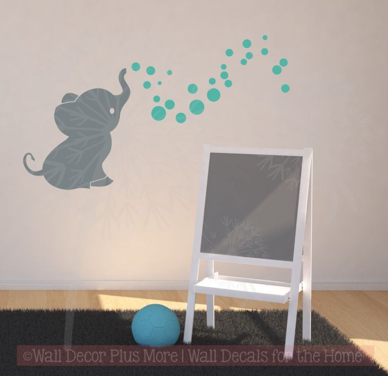 Elephant with Bubbling Dots Vinyl Wall Decals Stickers for Baby Nursery ...