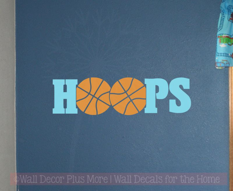 HOOPS Basketball Vinyl Lettering Wall Sticker Art Teen Sports Decals ...