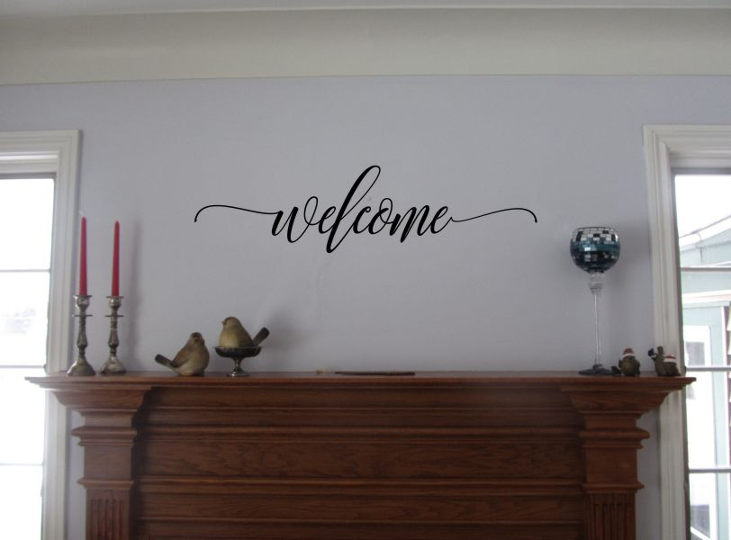 Welcome Hand Script Vinyl Letters Art Wall Stickers Decals Summer Porch ...