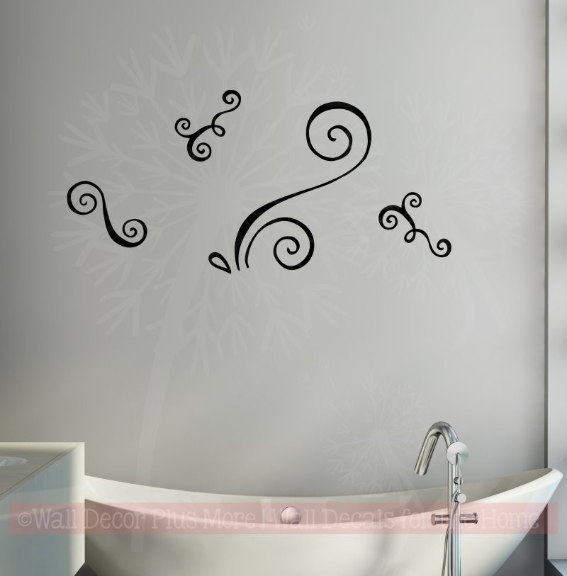 Modern Doodle Swirls Vinyl Art Stickers Wall Decals Home Decor 4pc Set