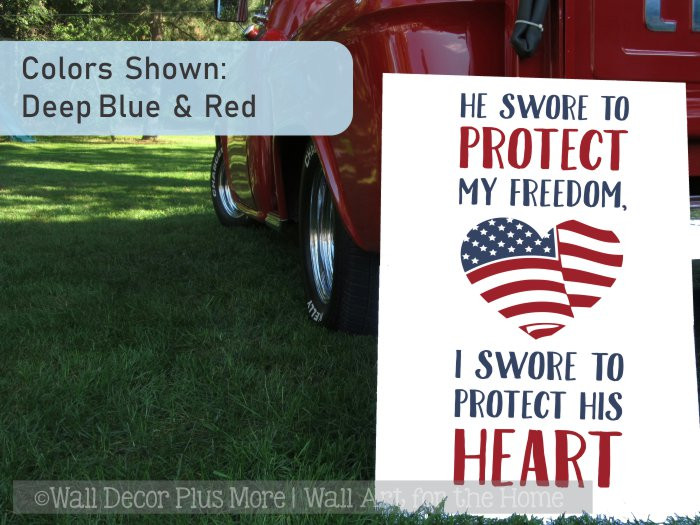 Patriotic Wall Decor Sticker Decal Protect Freedom Heart Military Quote