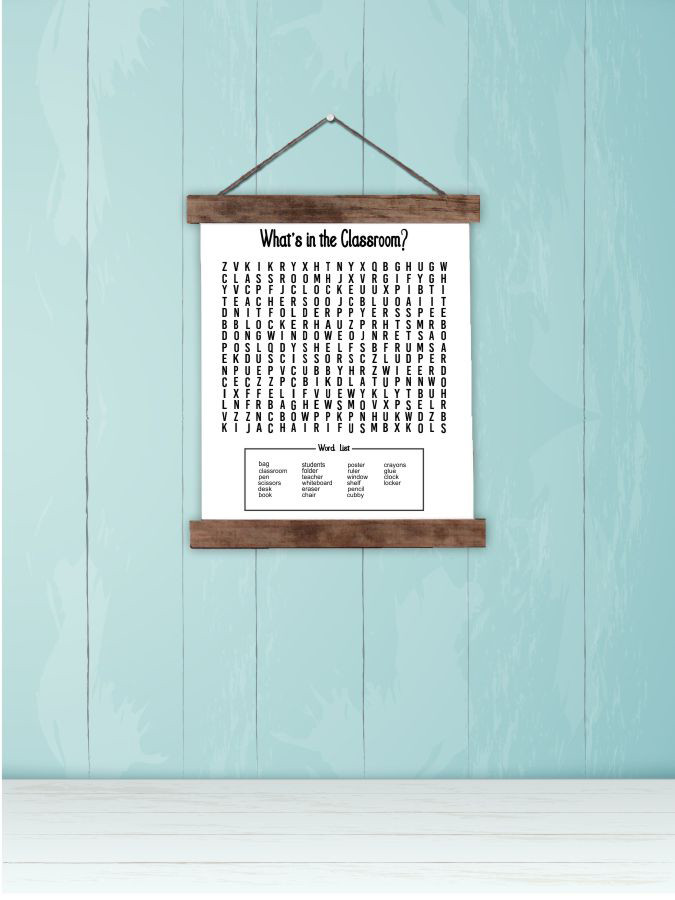 Wood Canvas Sign Classroom Word Search Puzzle Wall Hanging School Art