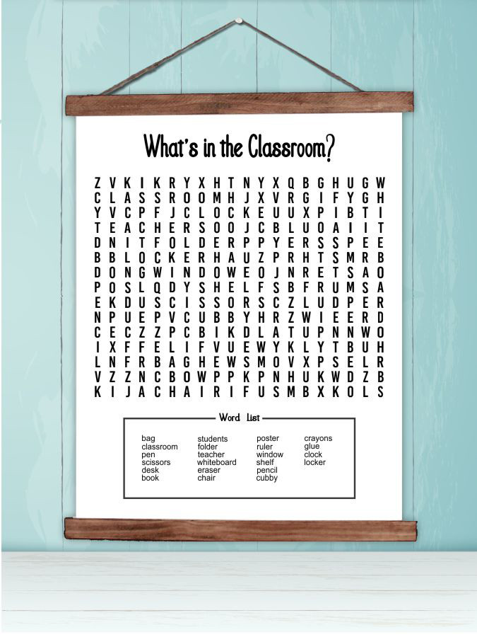Wood Canvas Sign Classroom Word Search Puzzle Wall Hanging School Art