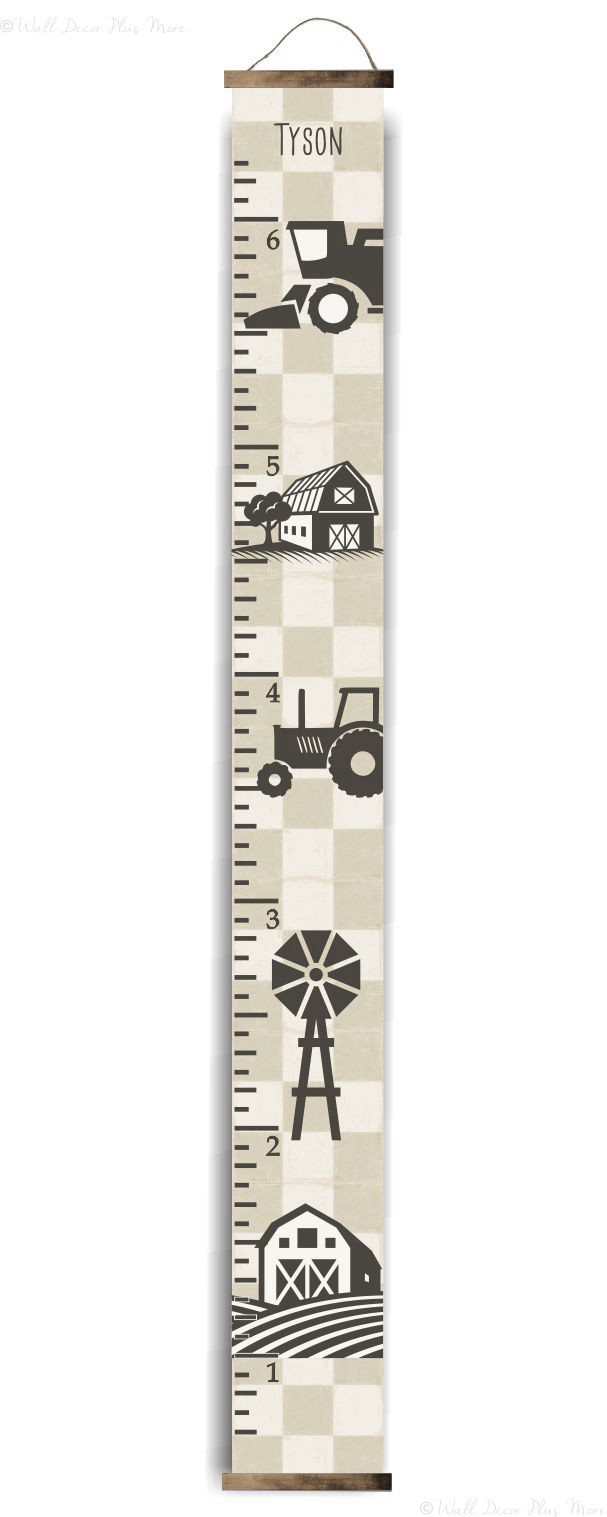 Canvas Growth Chart Ruler Checker Farm Theme, Height Ruler Sign for Kids