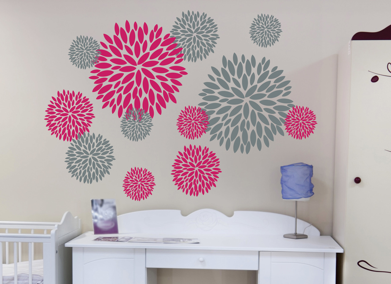 Flower Burst Vinyl Large Wall Decals Stickers Set of 6