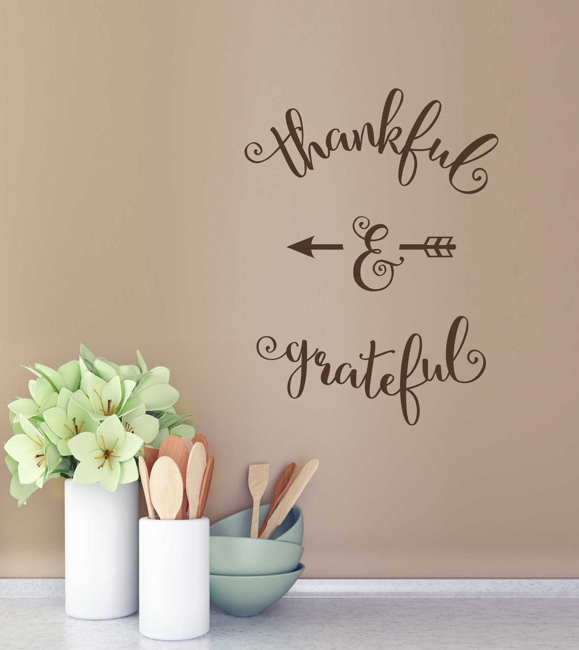 Thankful & Grateful Elegant Vinyl Wall Decals Fall or Kitchen Lettering