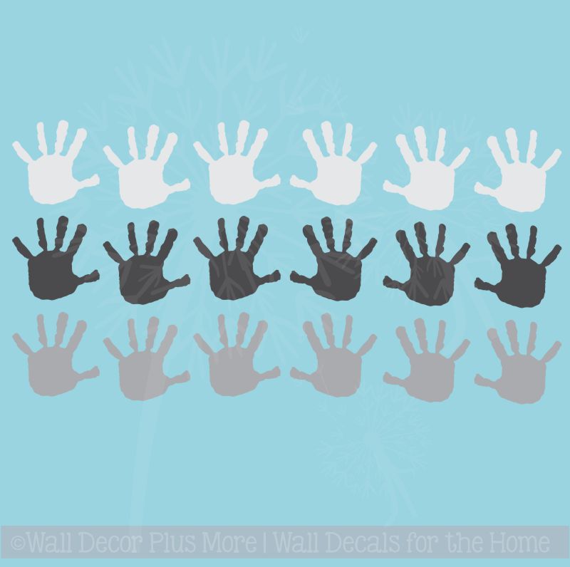 Handprint Design Vinyl Stickers Wall Decals, 3-color set, 18pc, 3.5-Inch
